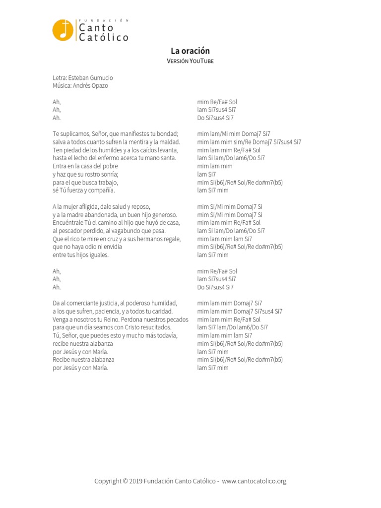 La Oración - Letra y Acordes Versión YouTube (Acordes Al Costado) | PDF