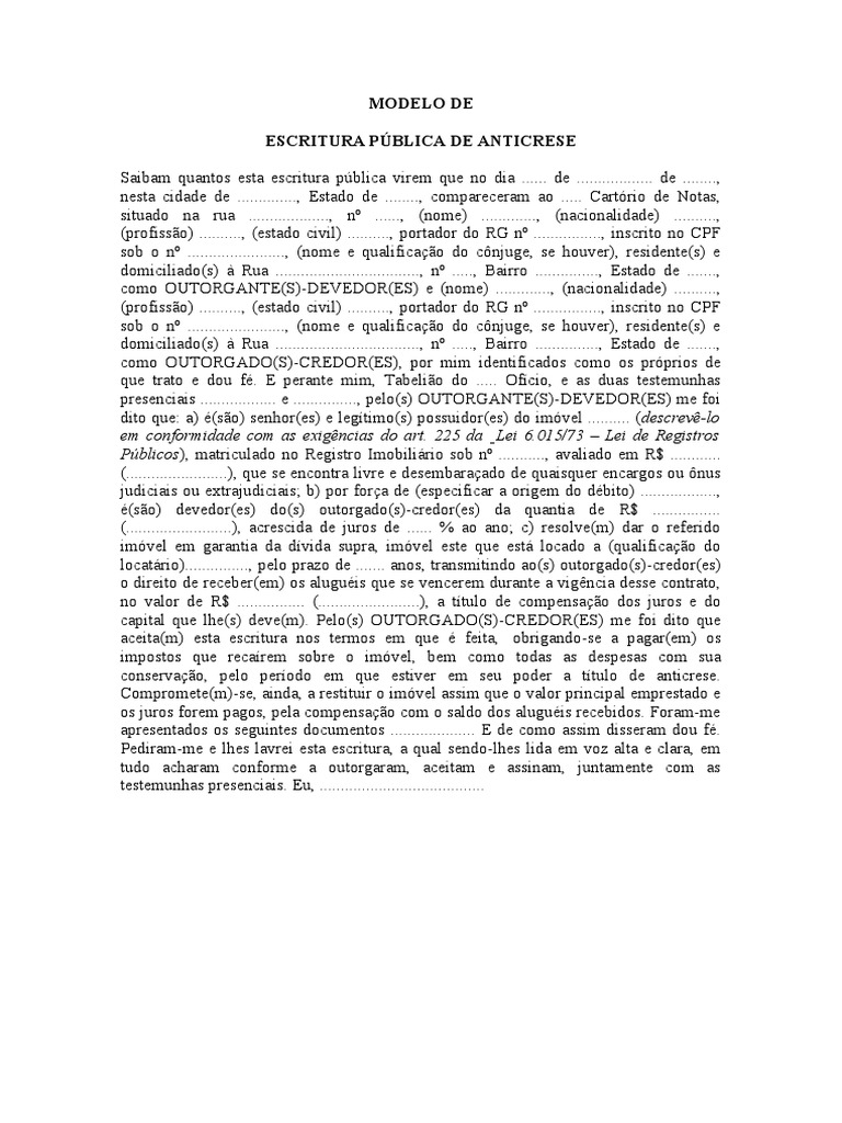 Modelo de Escritura de Anticrese | PDF | Juros