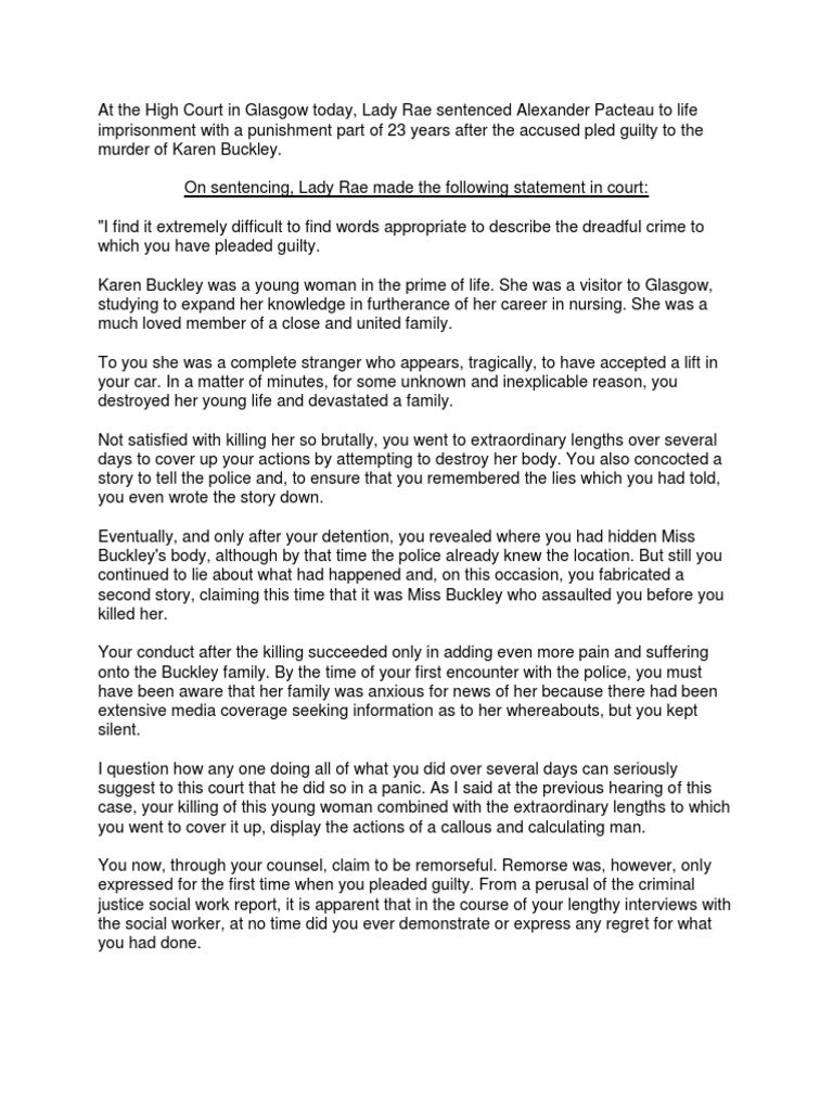 Judge Lady Rae Sentencing | PDF | Plea | Murder