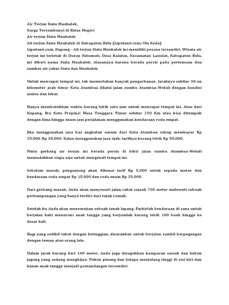 Air Terjun Siata Mauhalek | PDF