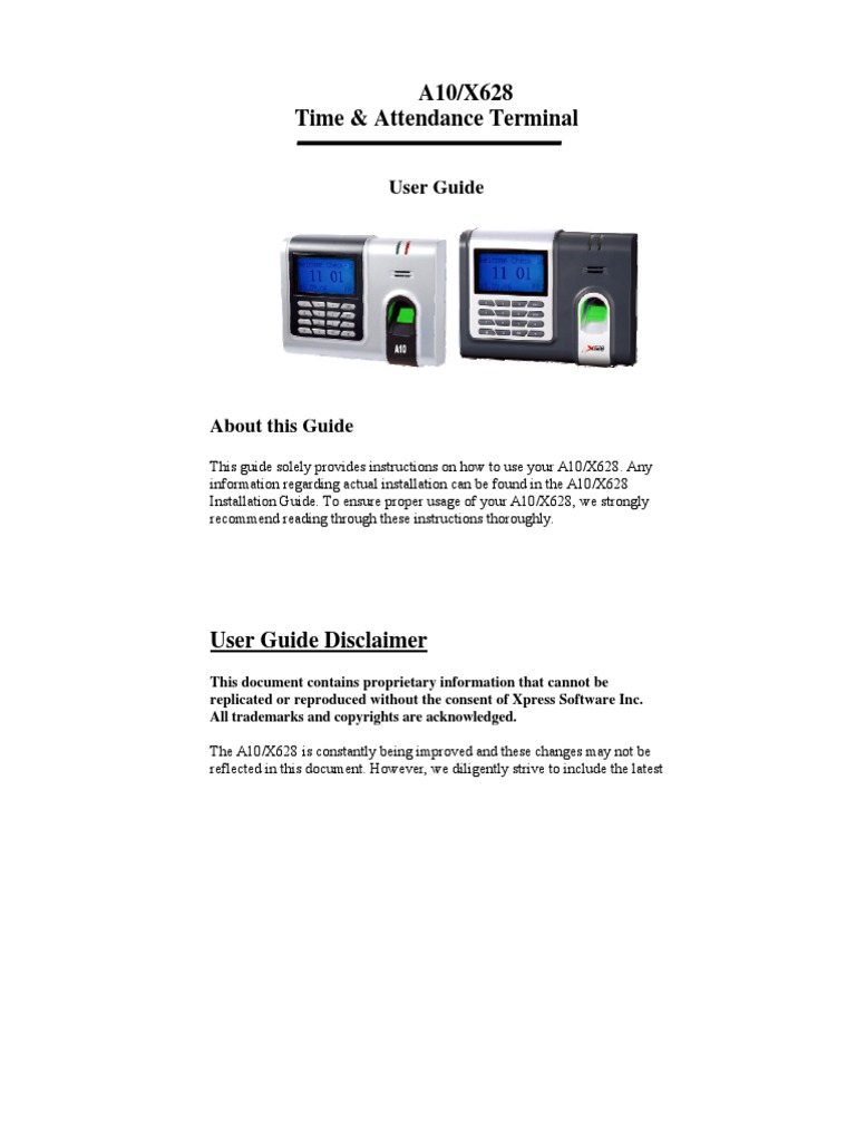 A10 x628 Manual | PDF | Fingerprint | Biometrics