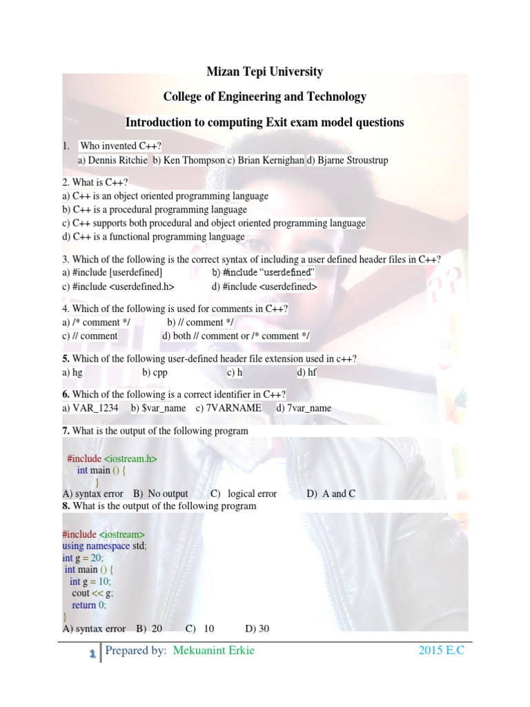 Introduction To Computing Exit Exam Model Questions | PDF | C++ | Namespace