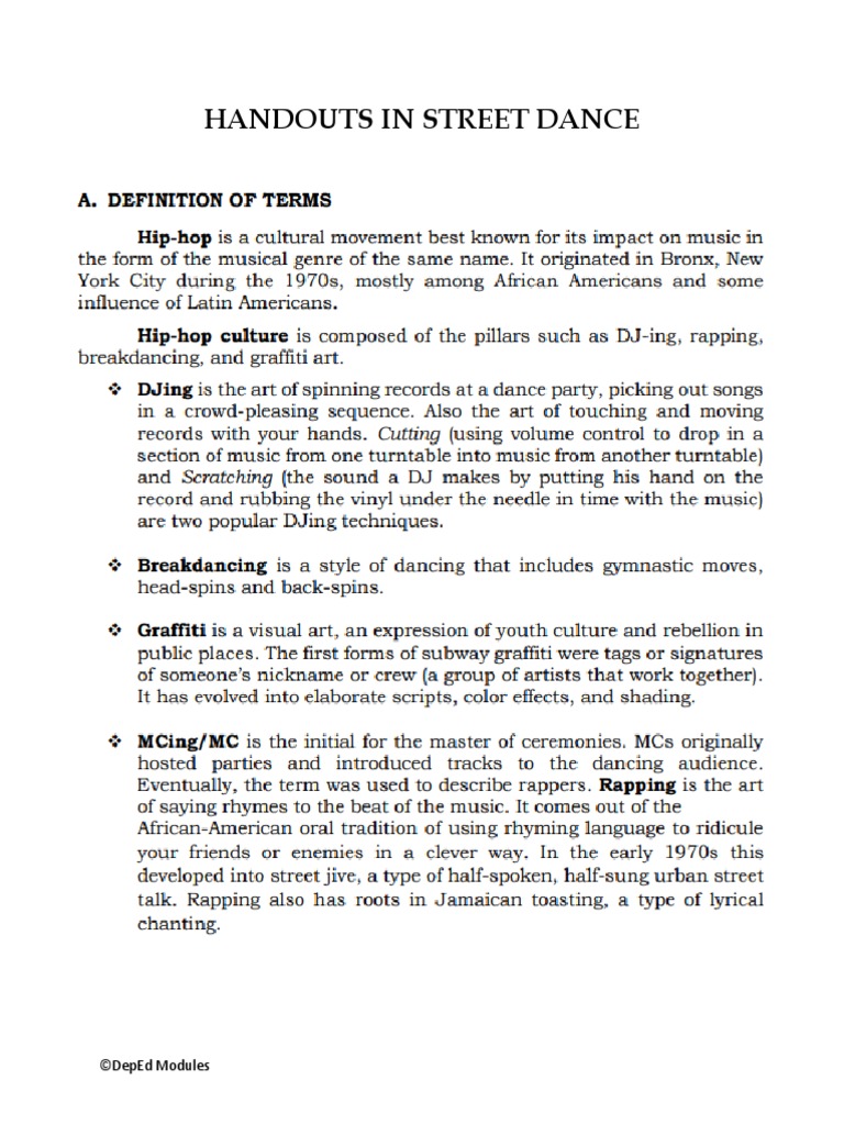 Handouts in Street Dance Grade 10 | PDF