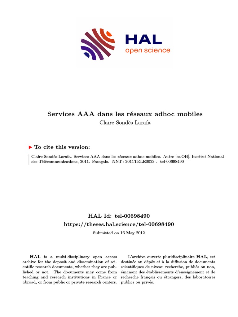 AAA dans les réseaux ad hoc mobiles | PDF | Réseau ad hoc sans fil ...