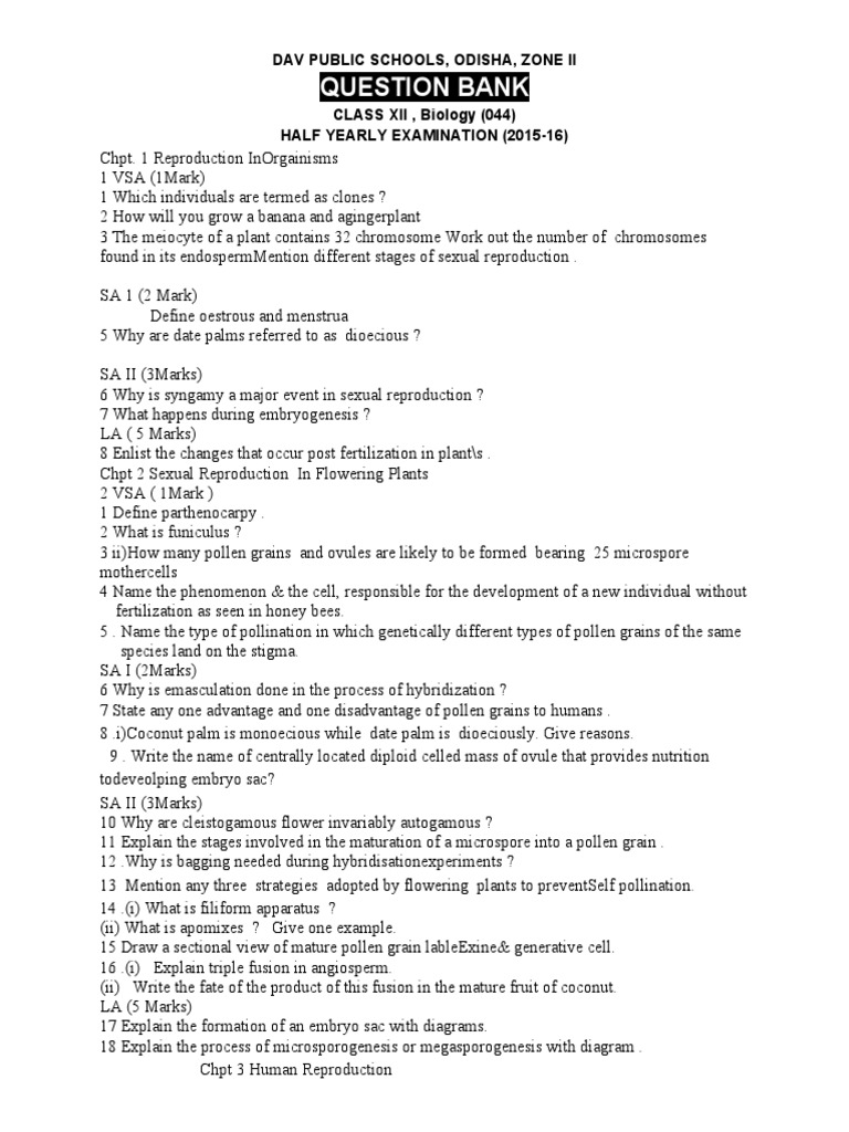 CLASS XII (Question Bank) 2015-16 | PDF | Dna | Genetically Modified Organism