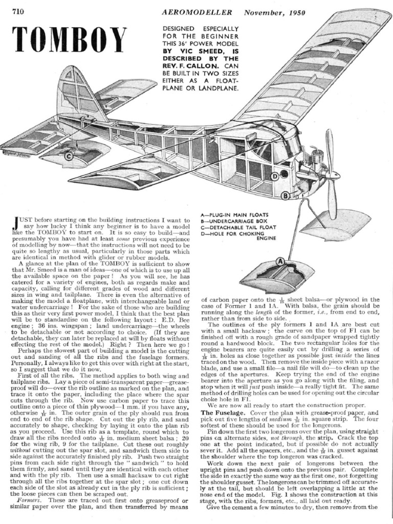 TOMBOY Full Construction and Trimming Articel Aeromodeller NOV 1950 ...