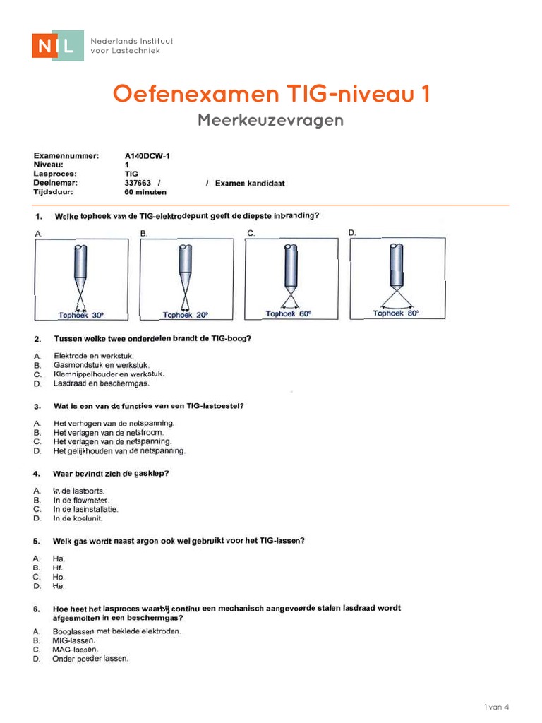 1 TIG Niveau 1 Oefenexamen Vragen en Antwoorden 2021 | PDF