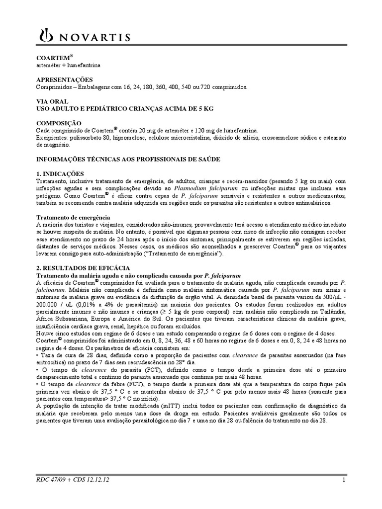 RCM ARTEMETER LUMEFANTRINA COARTEM Comprimido-Medico | PDF | Gravidez ...