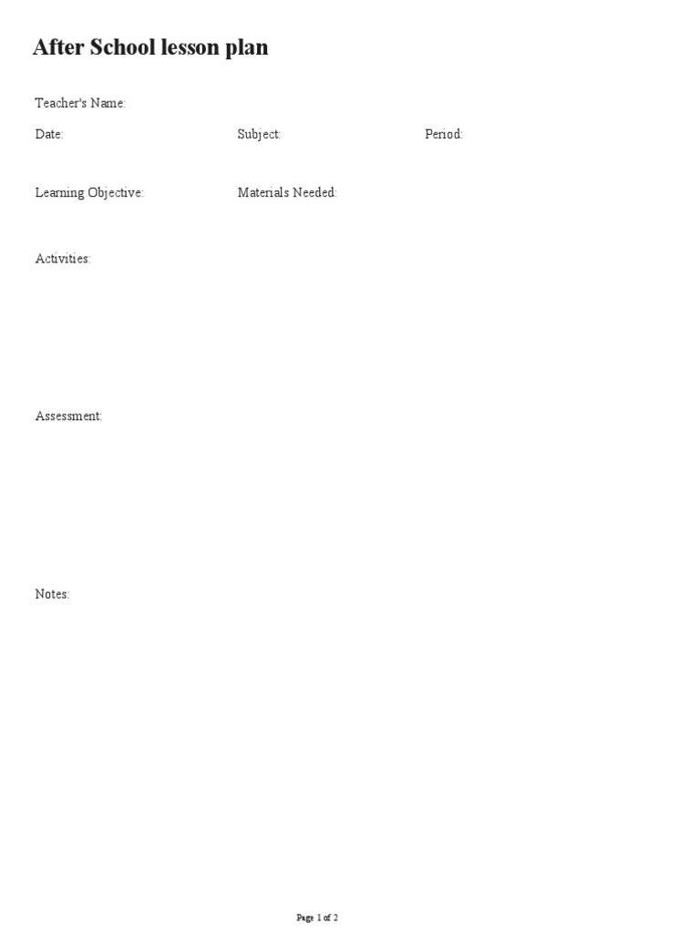 After School Lesson Plan Guide | PDF