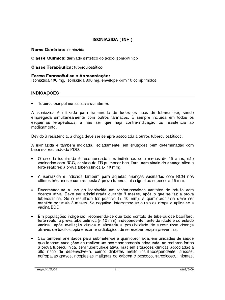 RCM de Isoniazida 100 e 300mg | PDF | Tuberculose | Gravidez