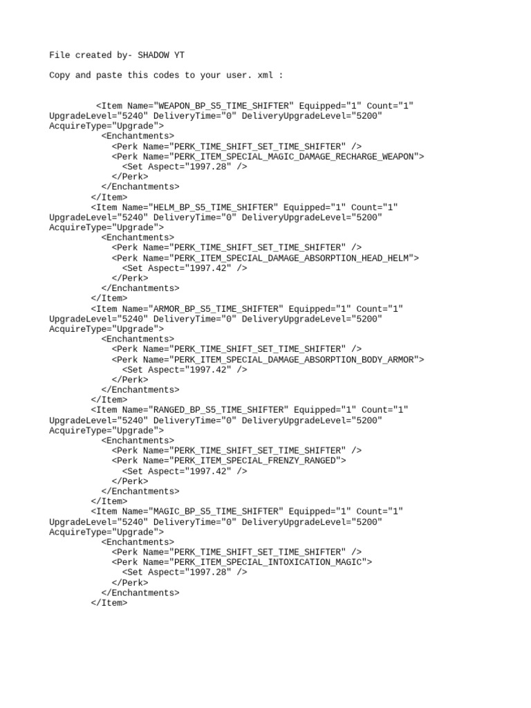 Chronos Set XML Codes for SF2 | PDF