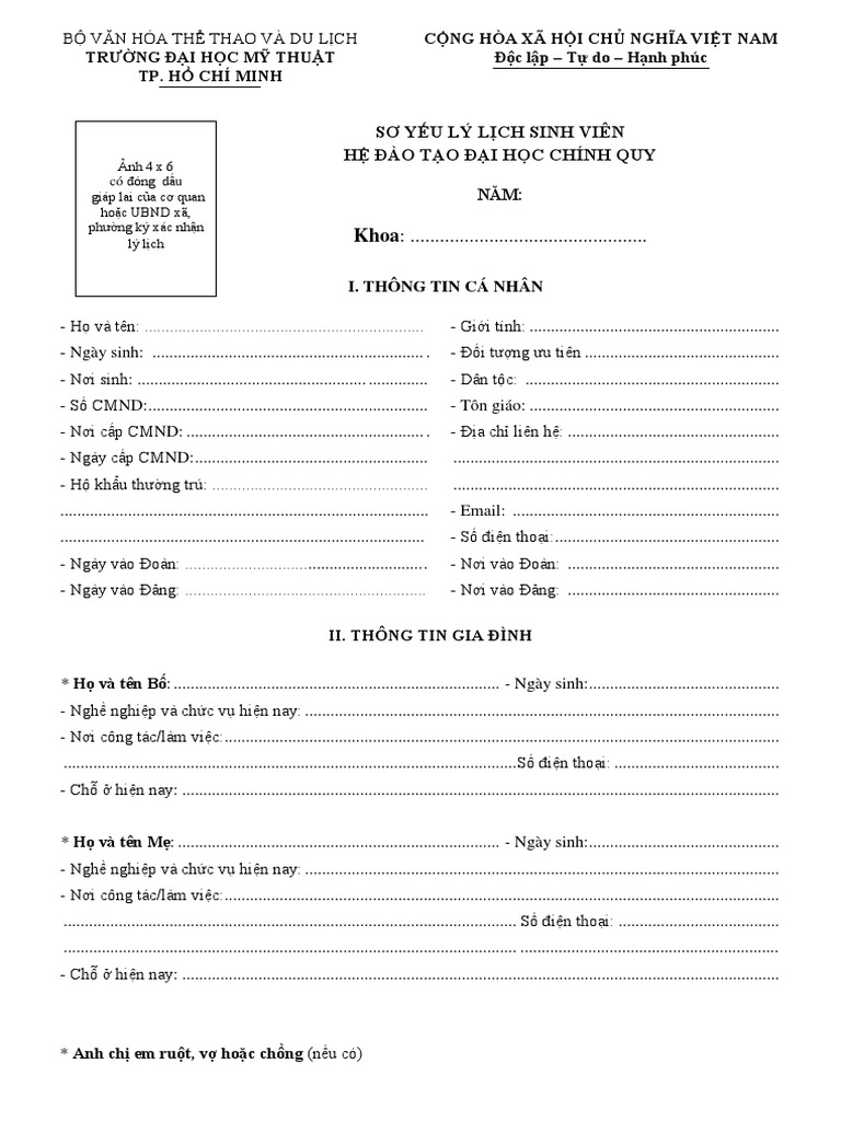 Mau So Yeu Ly Lich Sinh Vien | PDF