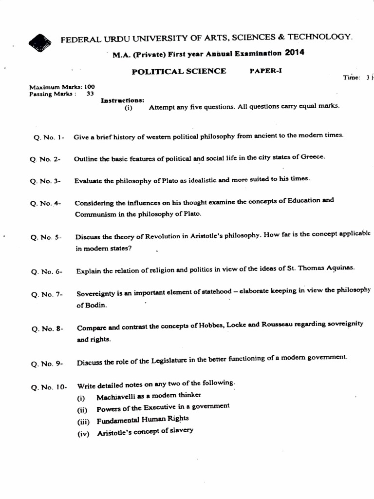 5 Year Papers - MA (Pol. Sci.) Part I (Federal Urdu University) | Download Free PDF | Political ...