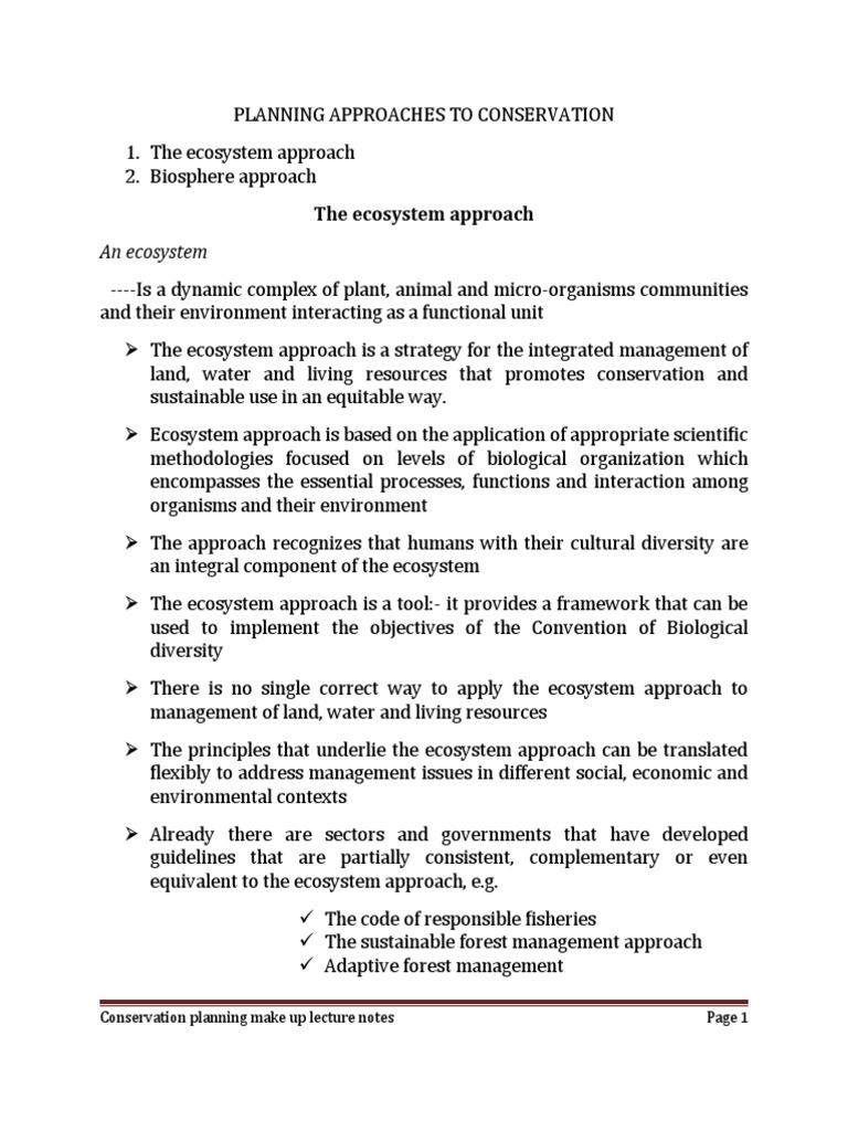 Ecosystem Approach to Conservation Planning | PDF | Sustainability ...