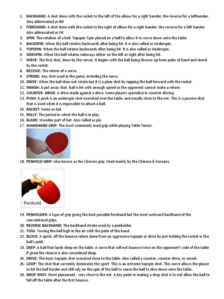 Terminologies Table Tennis | PDF | Table Tennis | Sports And ...