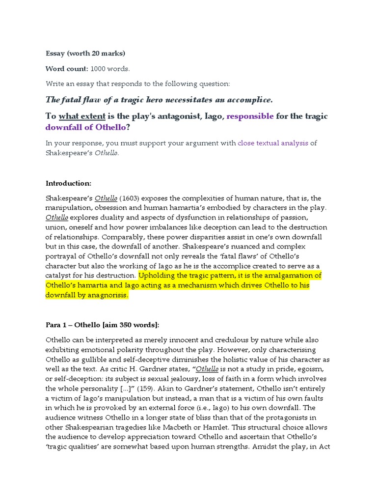 Othello Essay - Task 2 | PDF | Othello | Iago