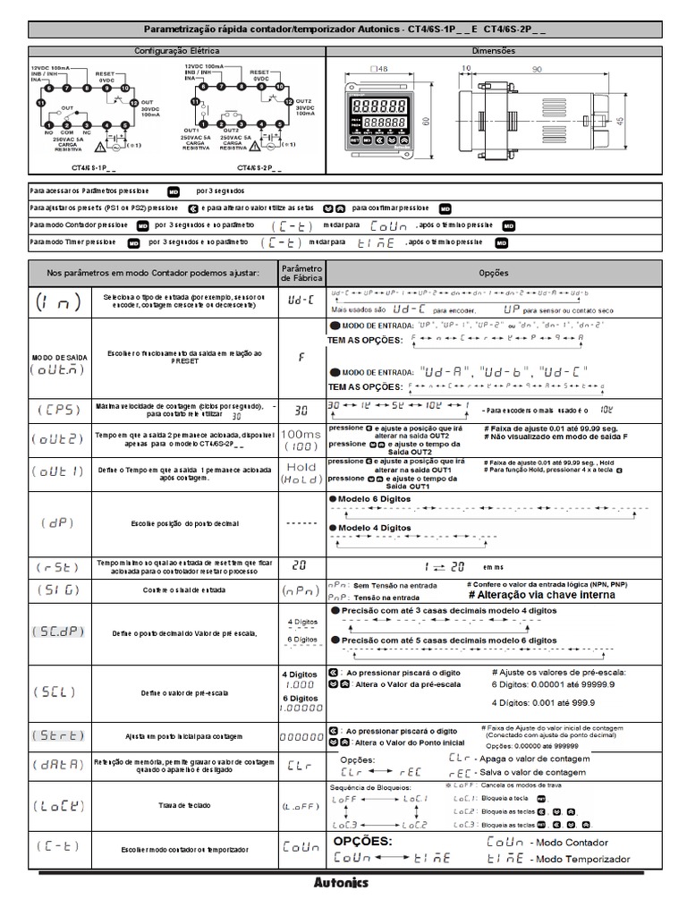 Manual do Temporizador Autonics CT4S | PDF | Cronômetro | Tempo