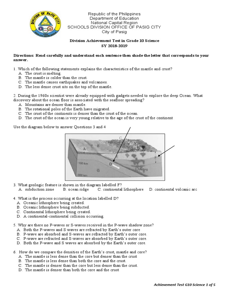 DIAGNOSTIC TEST For Grade 10 Science | PDF | Plate Tectonics | Transformer