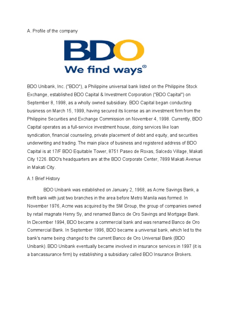 BDO Unibank Company Overview and Analysis | PDF | Financial Markets ...