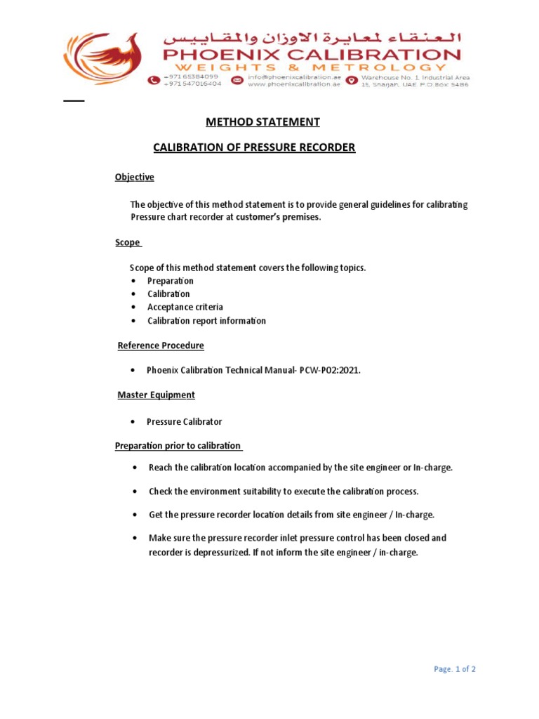 Method Statement Pressure Recorder | PDF | Calibration | Metrology