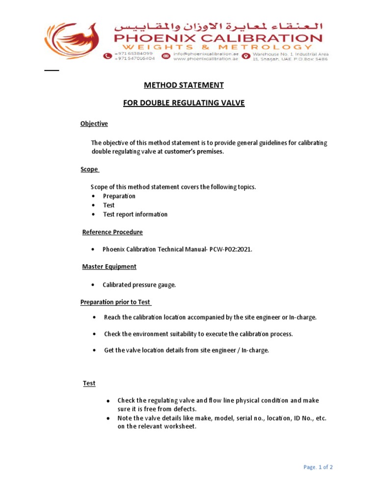 Method Statement Regulating Valve | PDF