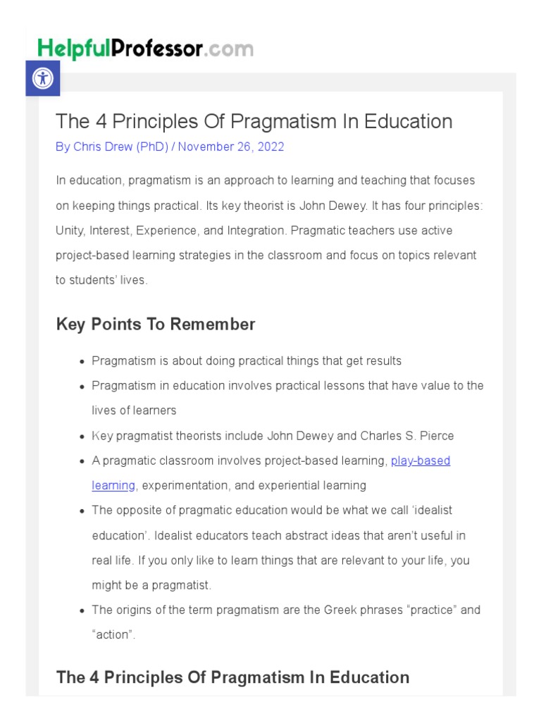 The 4 Principles of Pragmatism in Education 2023 | PDF | Pragmatism | Truth
