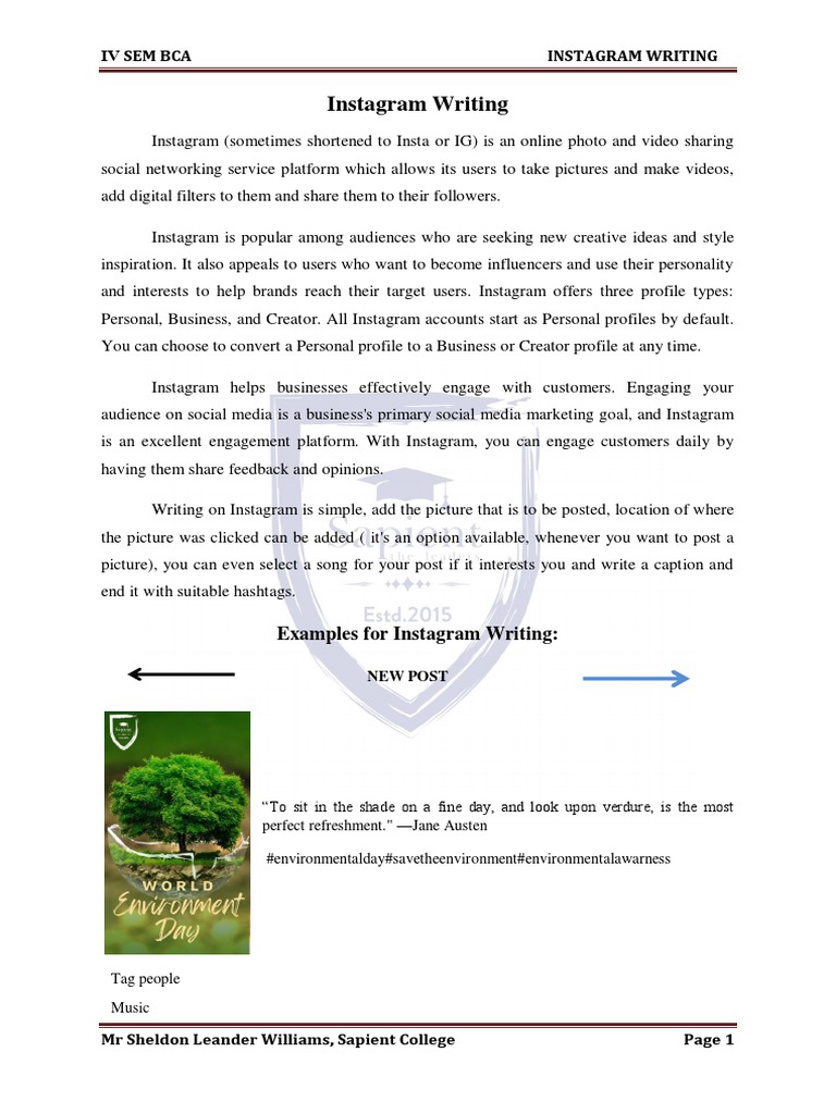 Instagram Writing | PDF