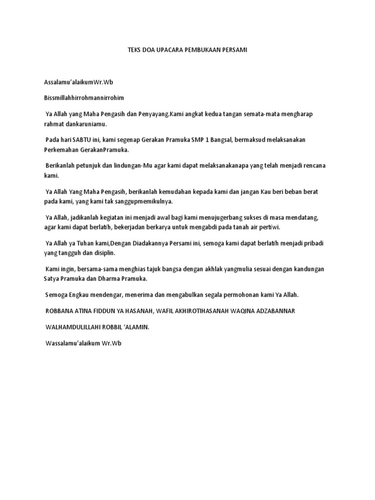 Teks Doa Pembukaan Persami | PDF