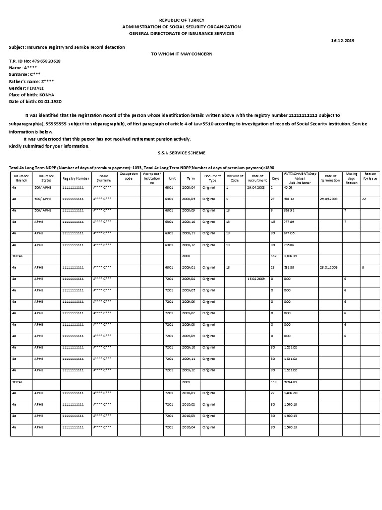 İngilizce SGK Hizmet Dökümü | PDF | Social Security (United States ...