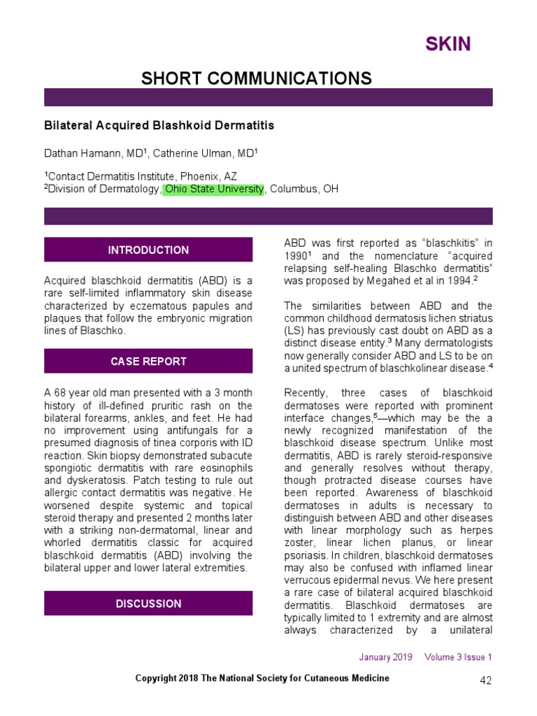 Bilateral Acquired Blaschkoid Dermatitis | PDF | Dermatitis | Health ...
