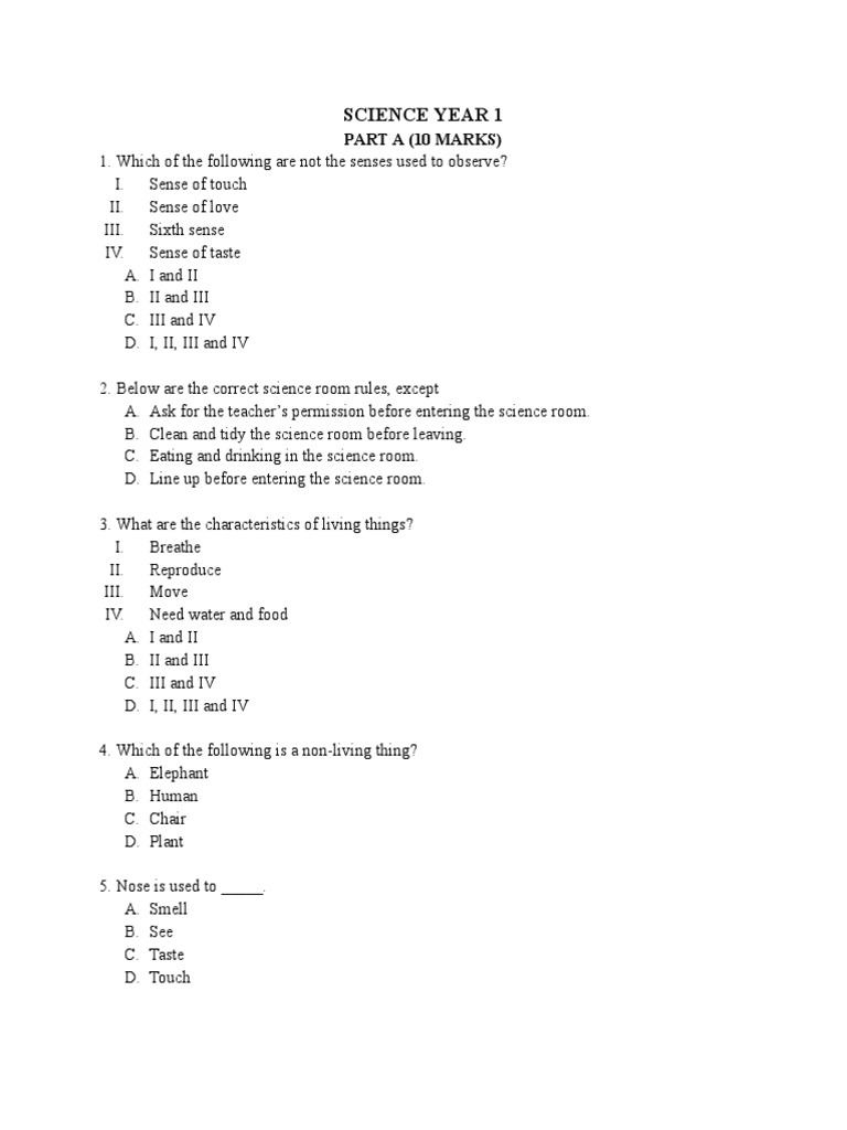 Science DLP Year 1 | PDF | Plants | Senses