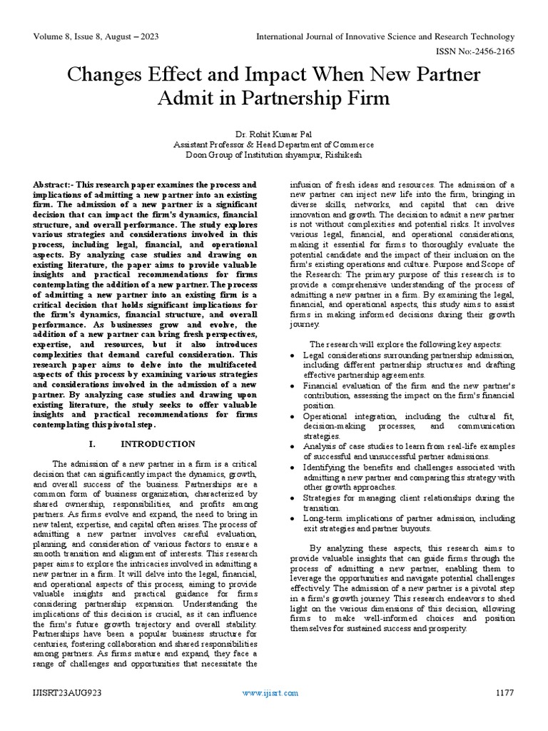 Impact of New Partner Admission in Firms | PDF | Partnership | Employee ...