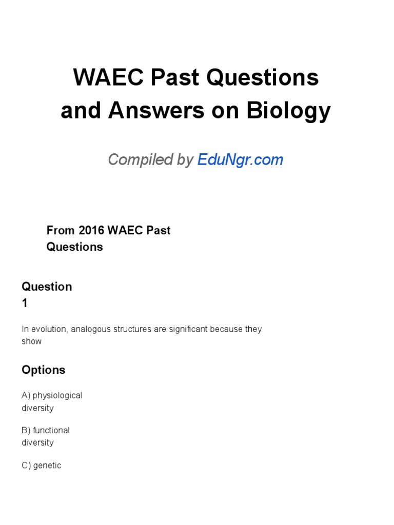 WAEC Biology Past Questions & Answers | PDF | Natural Selection | Evolution