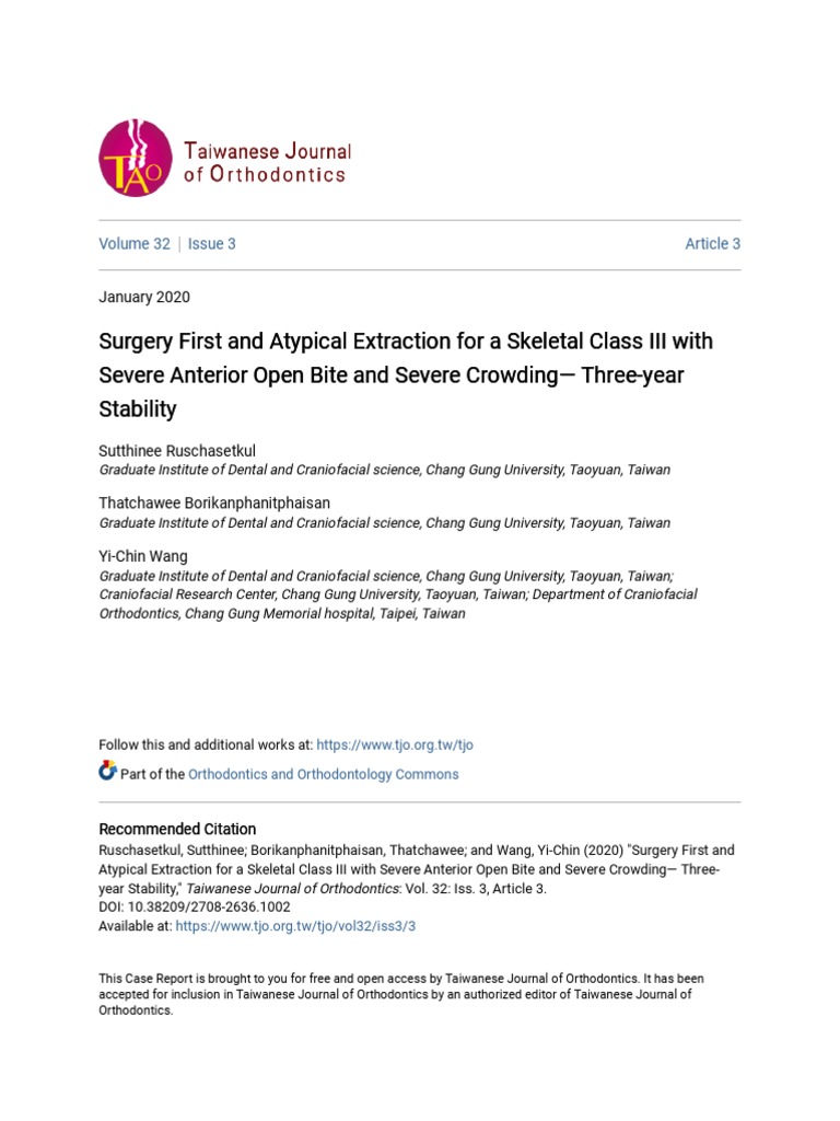 Atypical Extraction And Surgery First In Skeletal Class Iii Open Bite Pdf Orthodontics