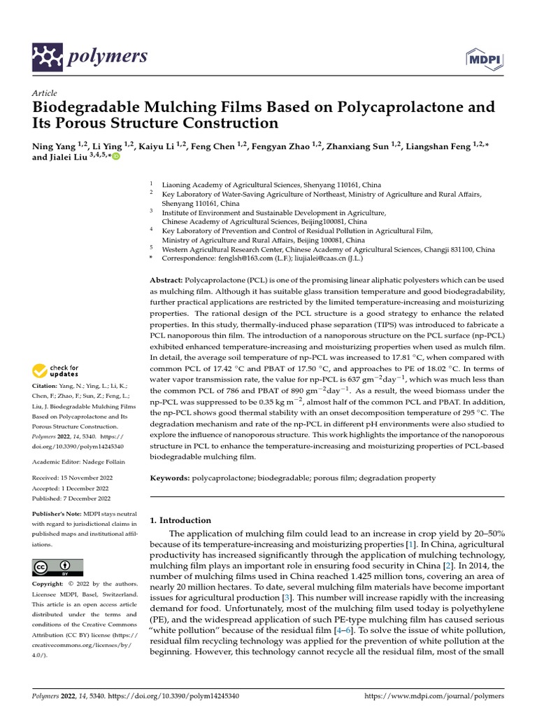 Polymers: Biodegradable Mulching Films Based On Polycaprolactone and ...