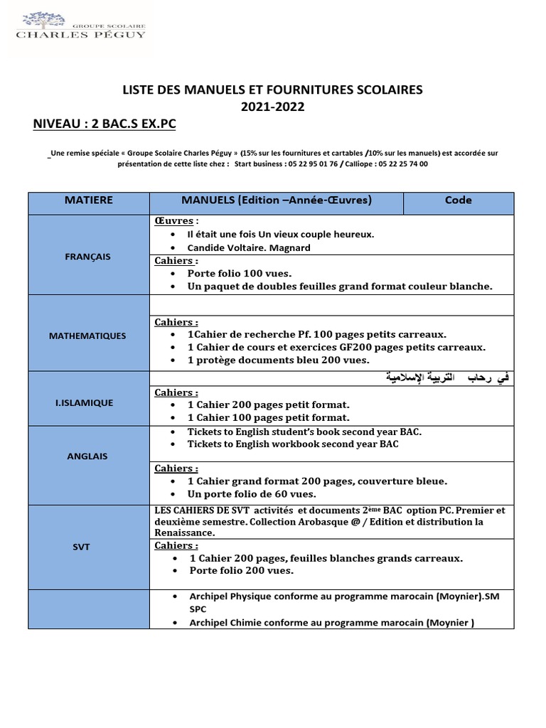 Liste des manuels 2 BAC.S EX.PC 2021-2022 | PDF
