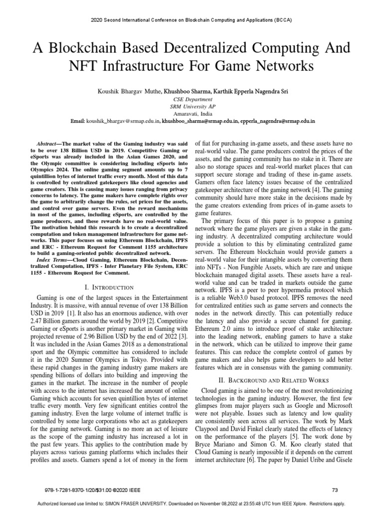 A Blockchain Based Decentralized Computing and NFT Infrastructure For Game Networks | PDF ...
