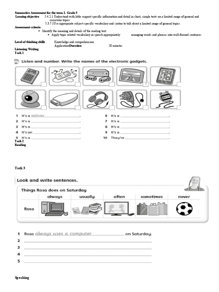 Grade 5 Term 1 Summative Assessment | PDF | Career & Growth | Language ...