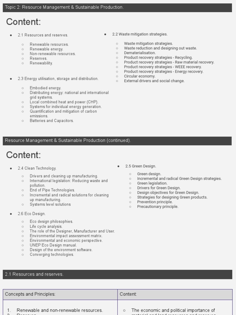 Topic 2 - Resource Management & Sustainable Production | PDF | Life ...