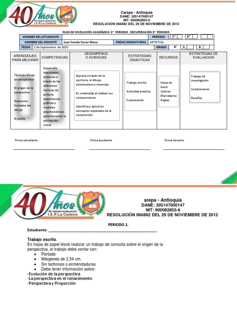 (Artistica 6°) Nivelacion 1mer Periodo y Recuperacion 3cer Periodo | PDF | Perspectiva (Gráfica ...