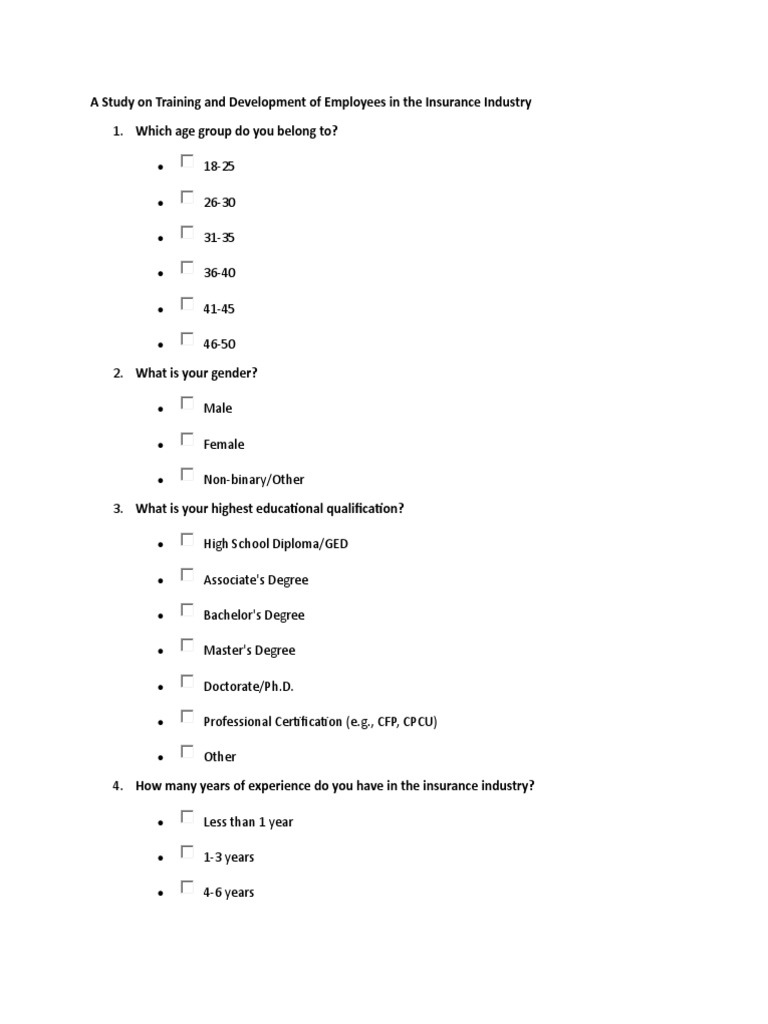 Questionnaire | PDF | Academic Degree | Insurance