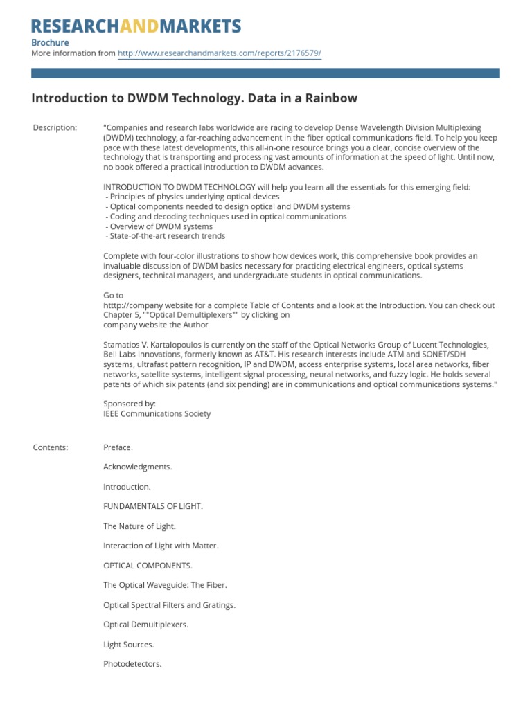 Introduction To DWDM Technology Data in A Rainbow | PDF | Wavelength Division Multiplexing | Optics