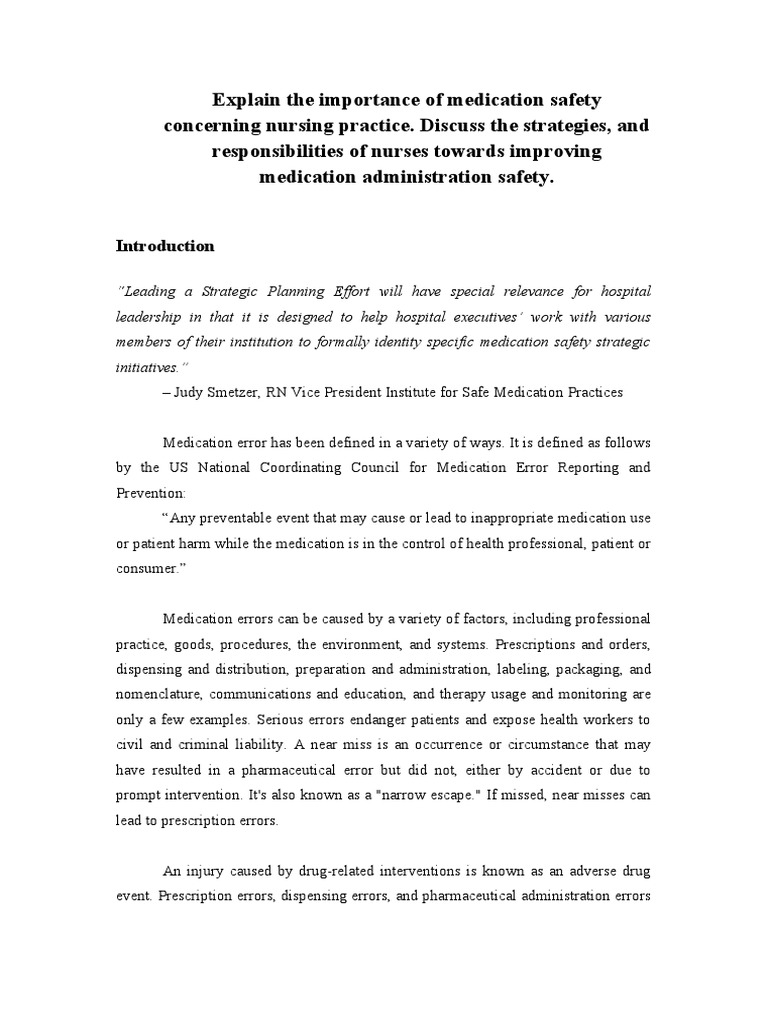 Explain The Importance of Medication Safety Concerning Nursing Practice ...