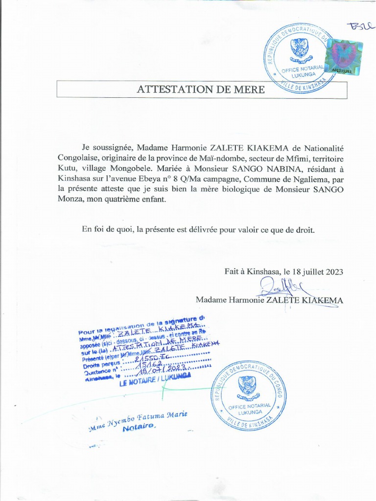 Attestation de Mere | PDF