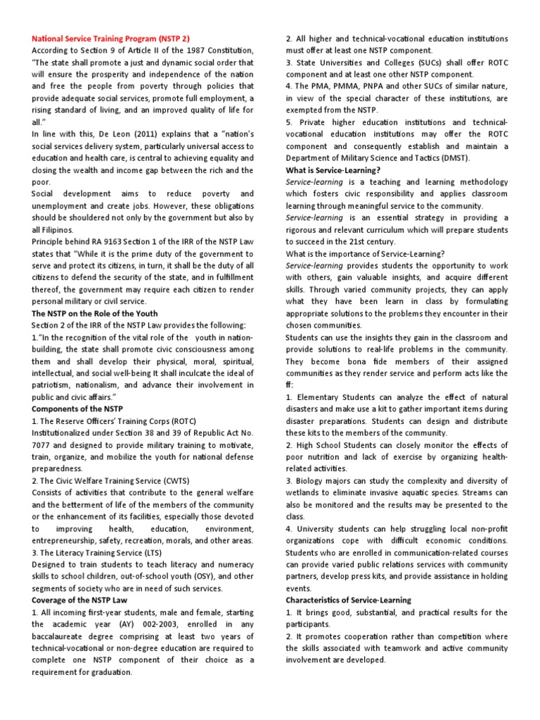 National Service Training Program (1 and 2) | PDF | Service Learning ...