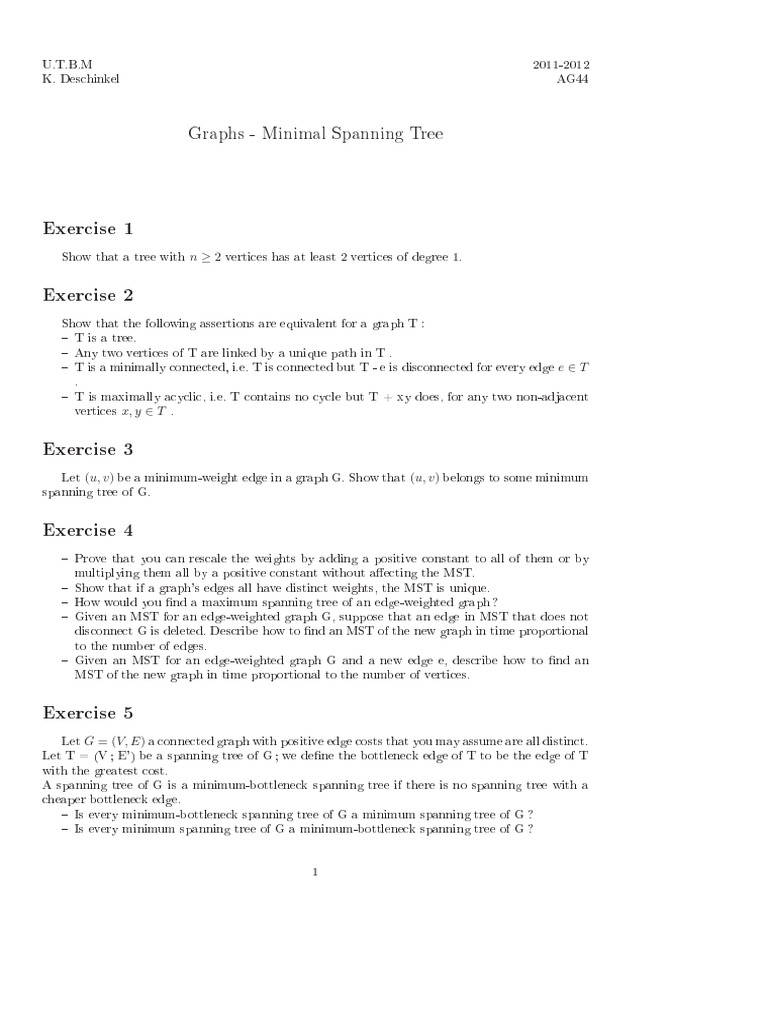TD Spanningtree | PDF | Computational Problems | Mathematical Concepts