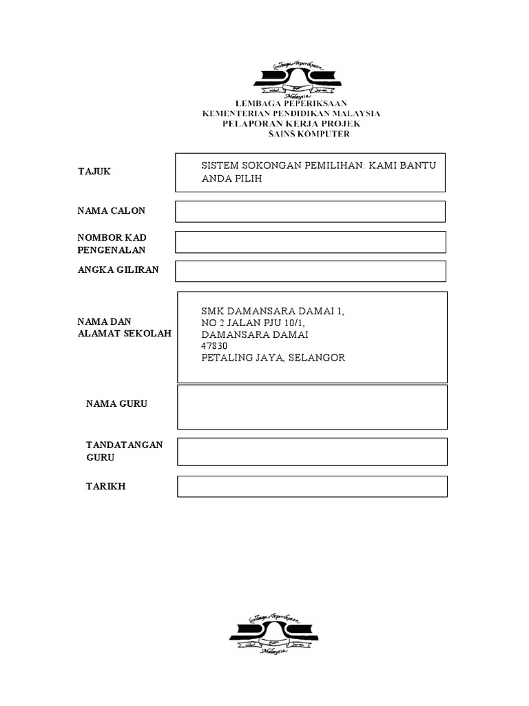 Laporan Kerja Kursus Sains Komputer Ting 5 | PDF