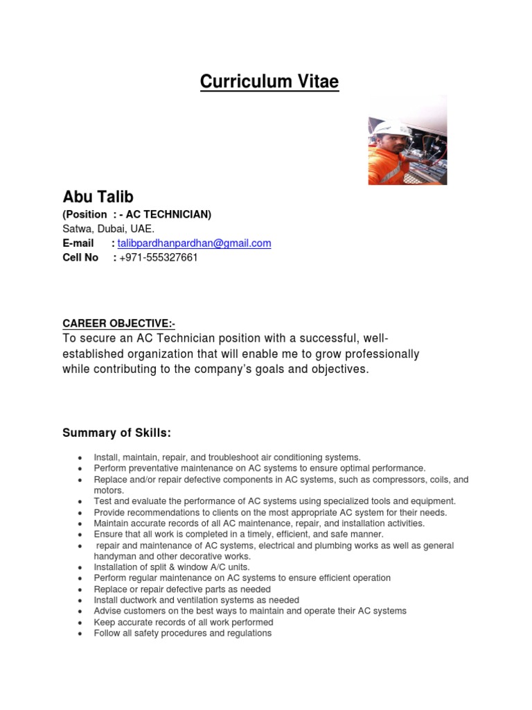 Resume Abu Talib | PDF | Duct (Flow) | Air Conditioning