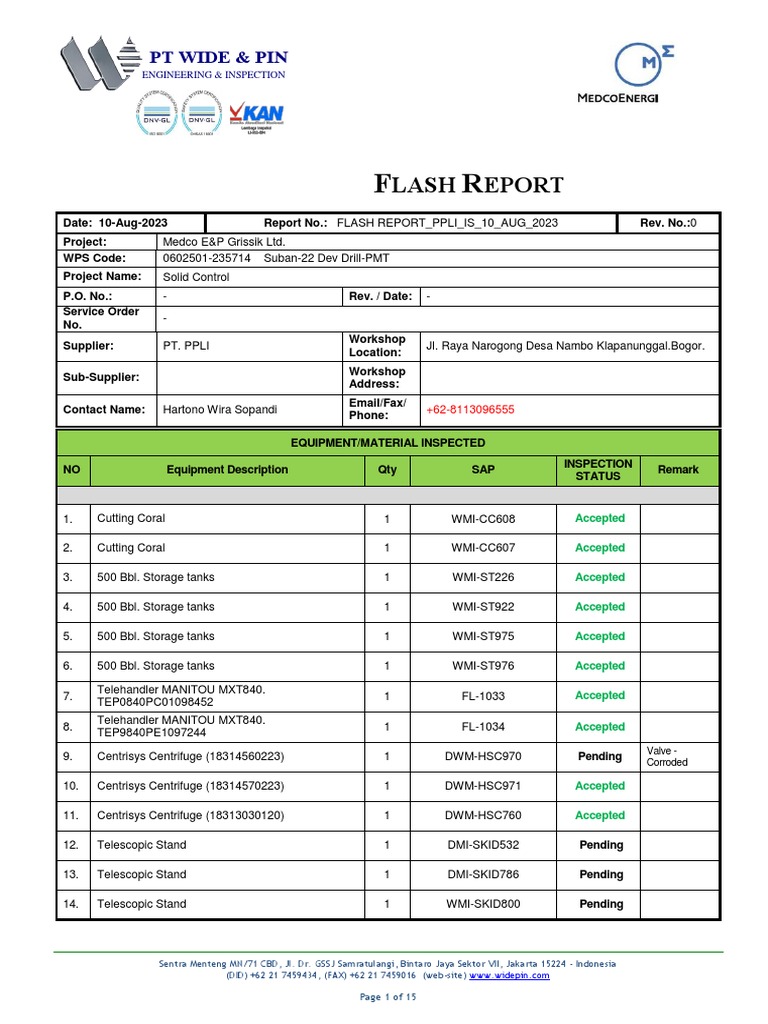 Flash Report Ppli Is 10 Aug 2023 | PDF | Manufactured Goods | Mechanical Engineering