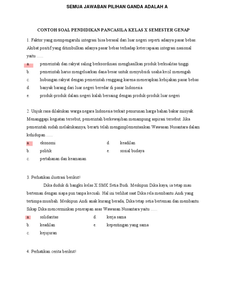 Contoh Soal PKN X Sem Genap 2023 | PDF